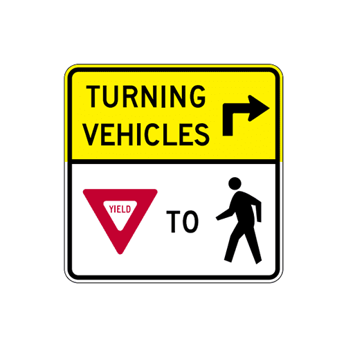 R10-15R Turning Vehicles Yield to Pedestrians (Right) Sign - Transline ...